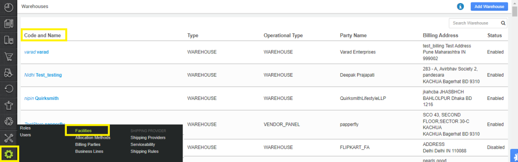 Update Facility or Warehouse details in Uniware - Unicommerce Support ...