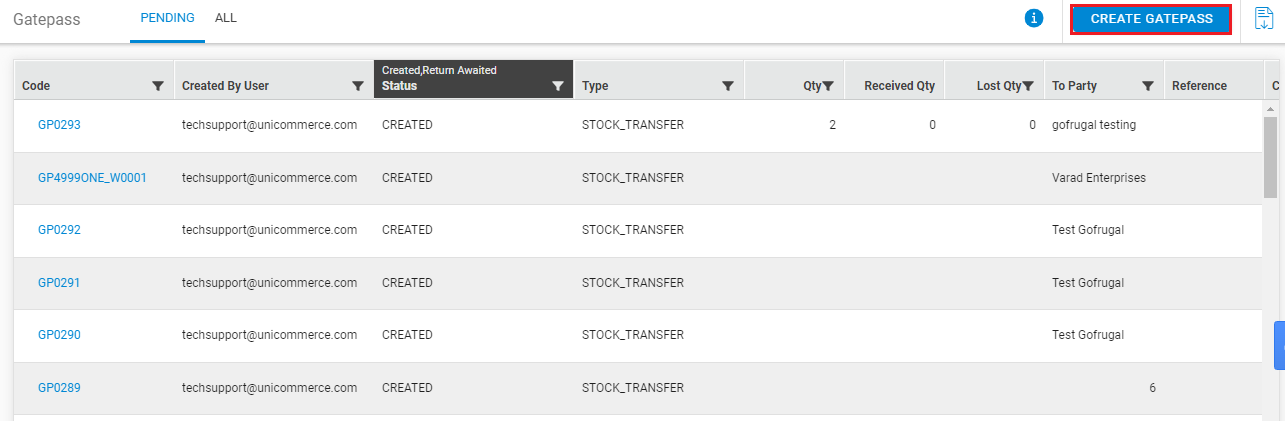 Q: How to create a gate pass? - Unicommerce Support Portal